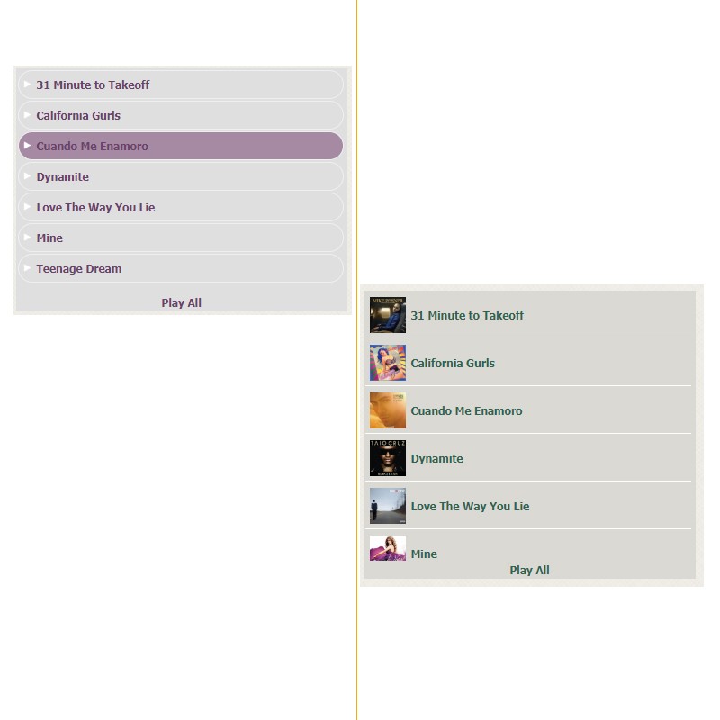 Audio Playlist display for AudioFLY