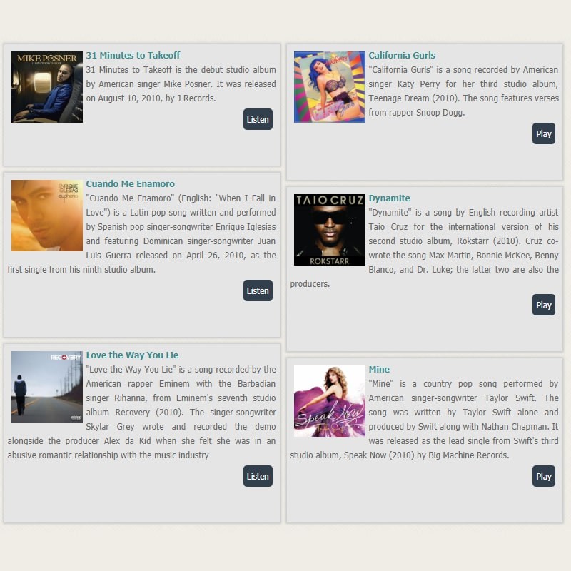Grid display for AudioFly