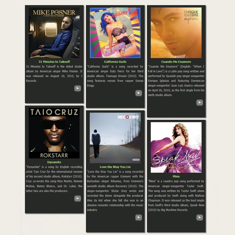 Grid display for AudioFly